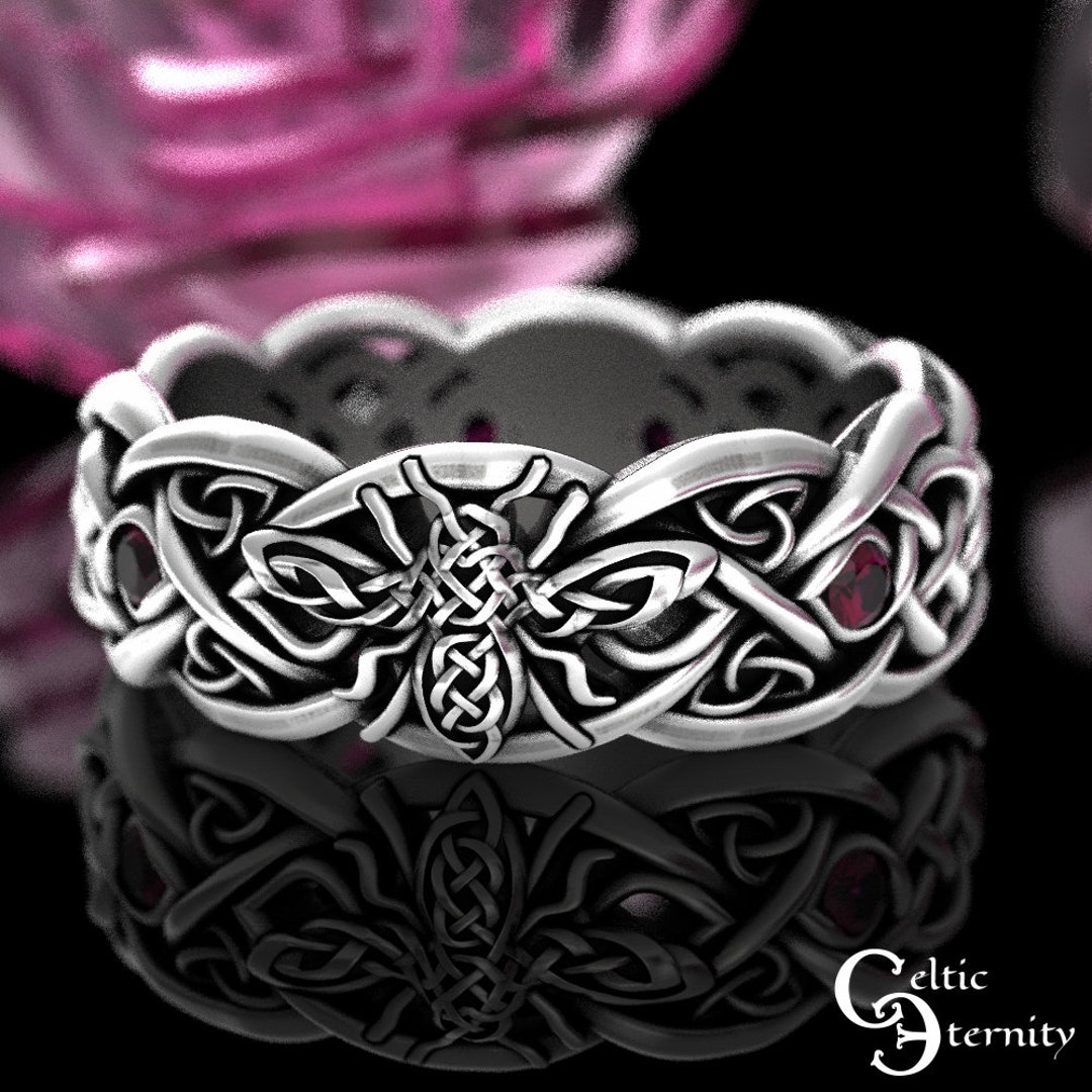 Ruby Bee Ring, Bumblebee Wedding Ring, Sterling Silver Honey Bee Ring ...