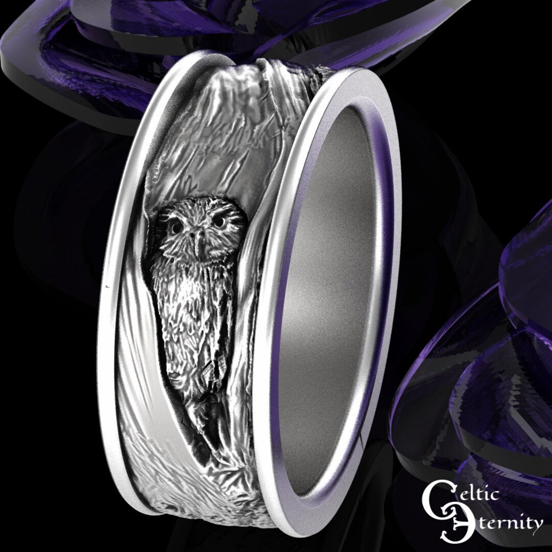 Sterling Silver Owl Wedding Ring, Owl Wedding Band, Silver Owl Ring ...