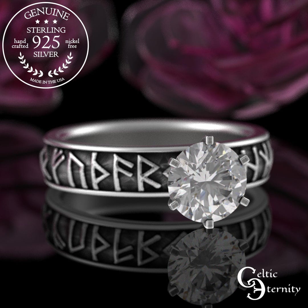 Bridal Viking Rune Engagement Ring, Sterling & Moissanite Norse Rune ...
