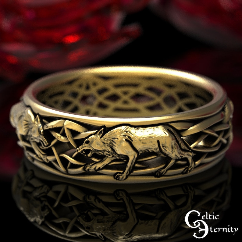 Direwolf Gold Ring, Celtic Wolf Ring, Viking Wolf Ring, Norse Wolf Ring ...