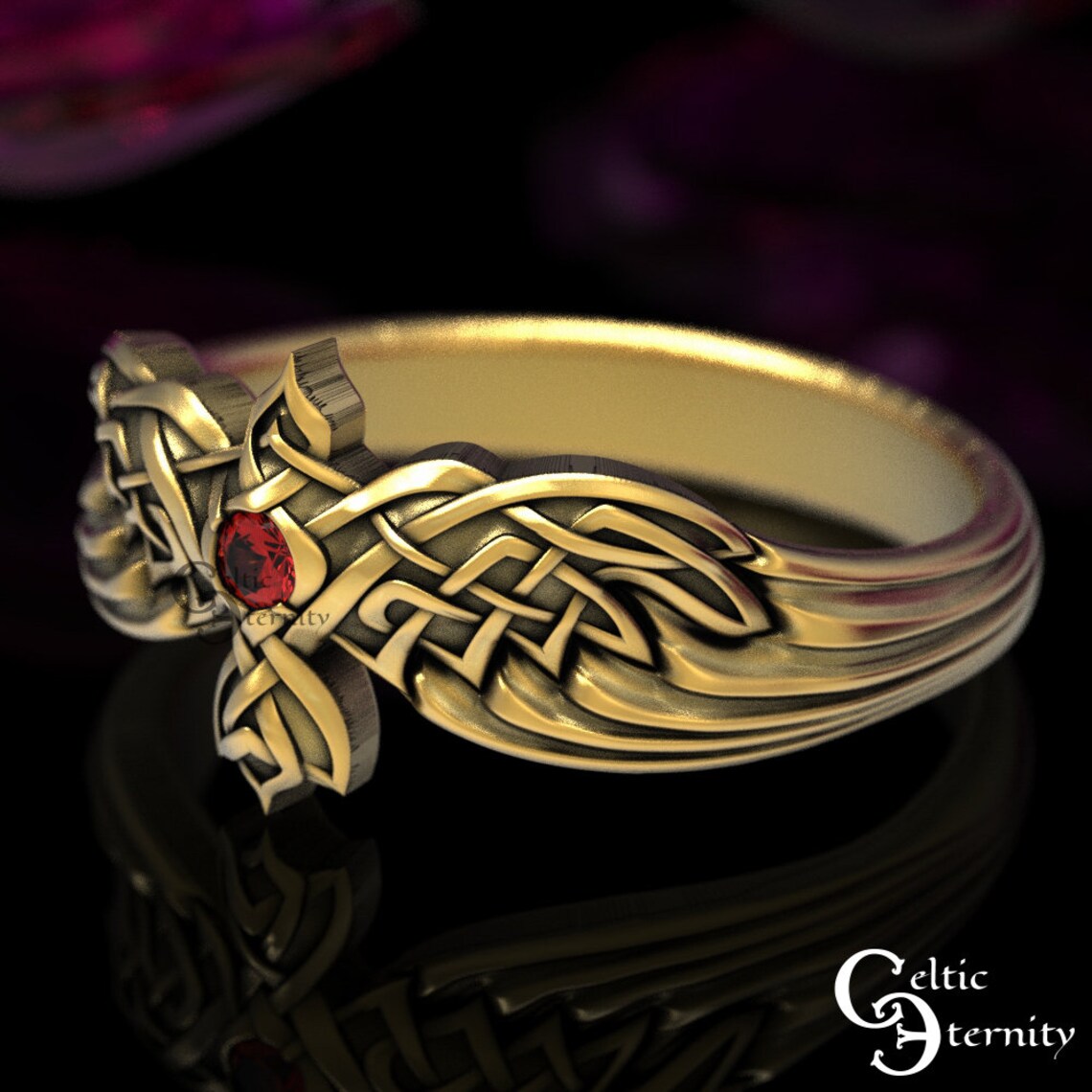 Ruby Gold Raven Ring Celtic Wedding Ring Odin Raven Ring | Etsy