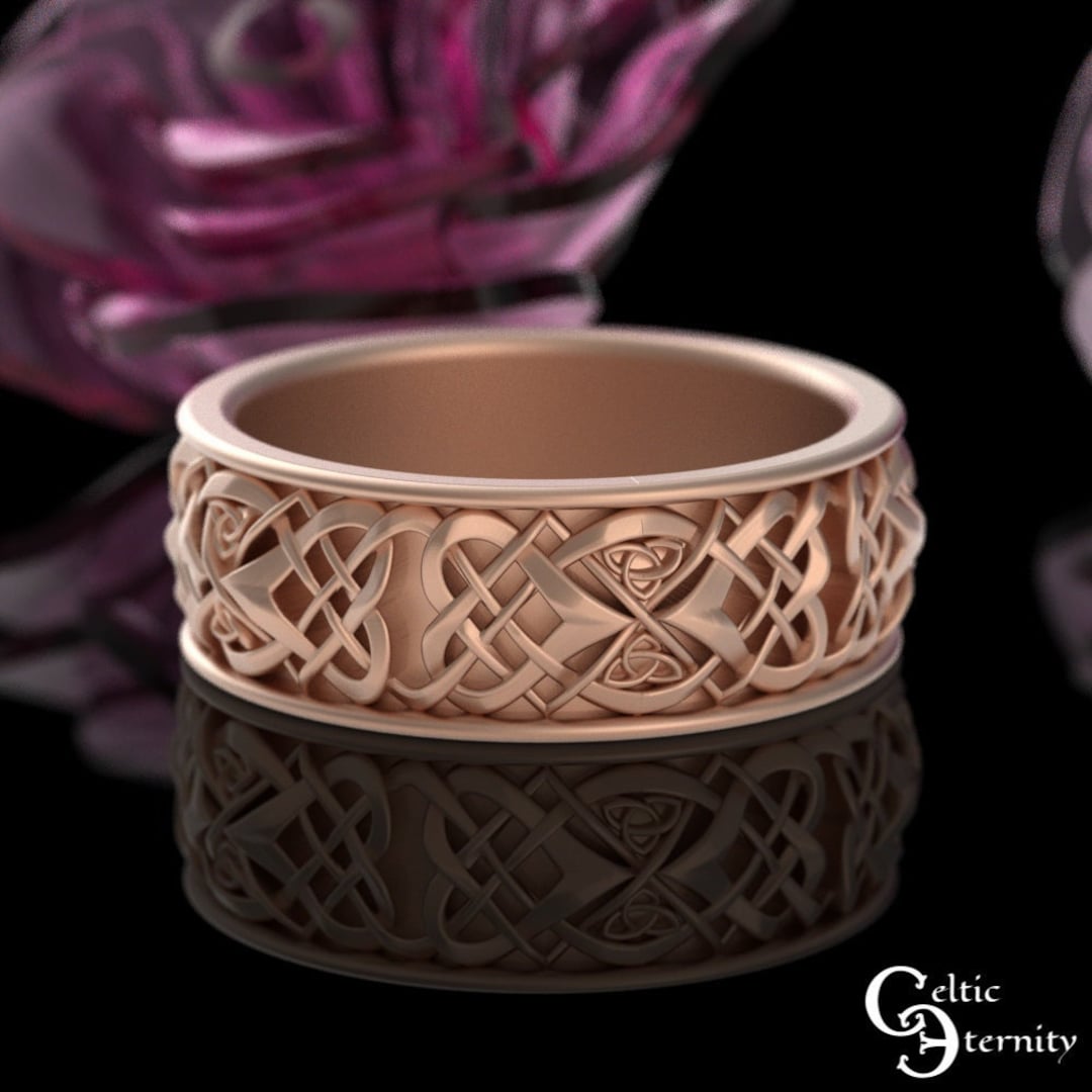 10K Rose Gold Celtic Wedding Band, Mens Rose Gold Irish Ring, 14K Gold ...