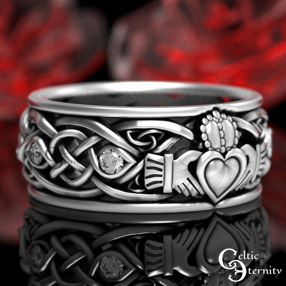 Sterling Moissanite Celtic Claddagh Ring Set, Modern Claddagh Wedding ...