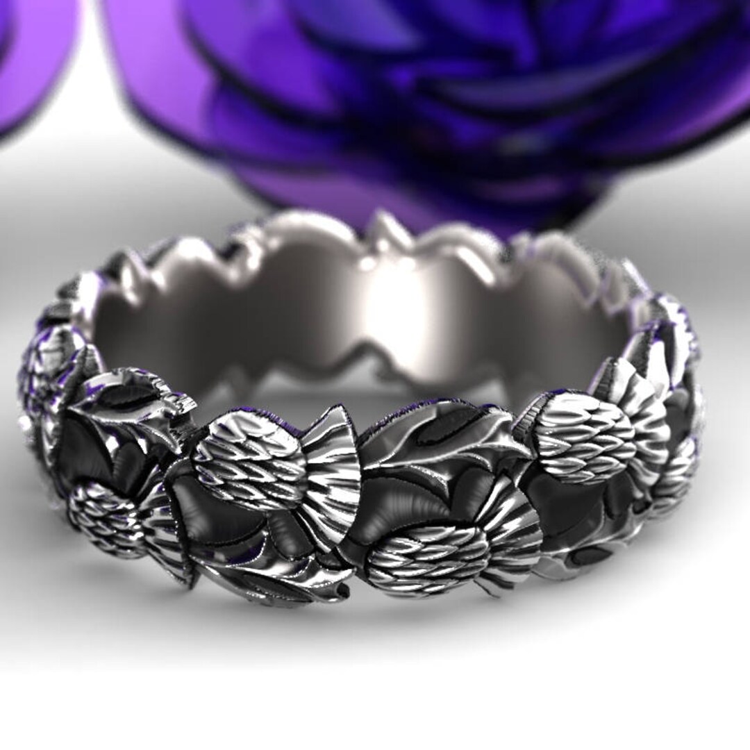 Sterling Silver Royal Thistle Ring, Scottish Thorned Blossom Wedding ...