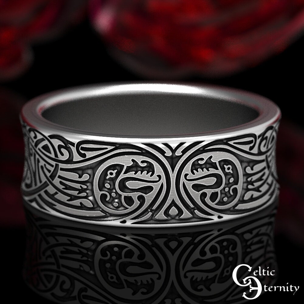 Ancient Norse Ring Sterling Silver Viking Ring Mens Viking Ring Viking Wedding Band Norse Ring Silver Tribal Ring Engraved Ring 1586