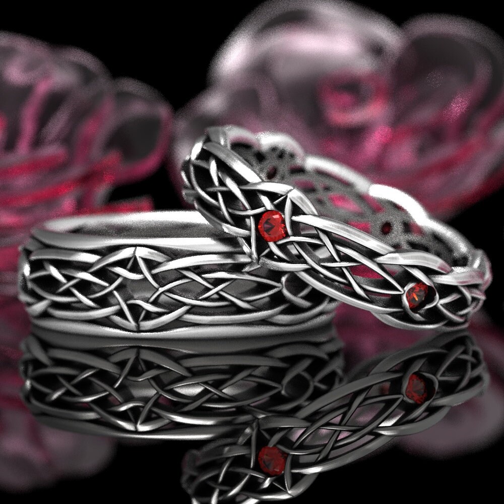 Matching Ruby Celtic Wedding Set, Irish Infinity Wedding Bands ...