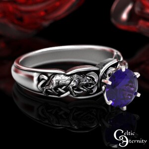 Alexandrite Wolf Engagement Ring, Sterling Wolf Engagement Ring, Celtic Alexandrite Solitaire ...