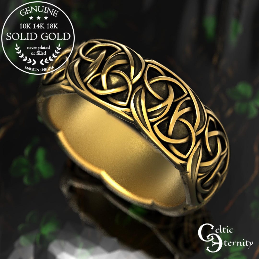 10K 14K Gold Braided Trinity Knotwork for Scottish Wedding Band, White ...