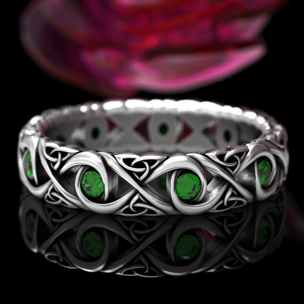 Celtic Emerald Wedding Ring, Infinity Knot Ring in Sterling Silver ...