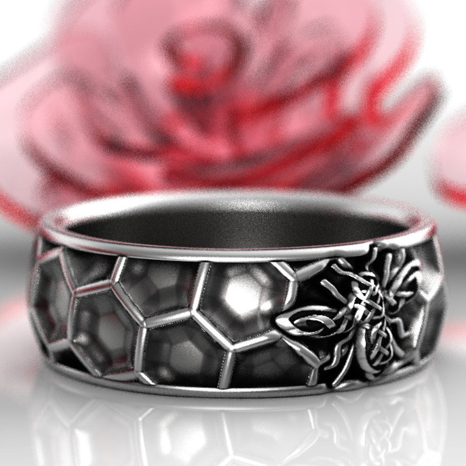 Sterling Silver Bee Ring Queen Bee Ring Honeycomb Wedding - Etsy