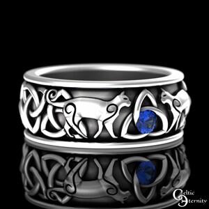 Silver Celtic Cat Ring, Sterling Sapphire Cat Wedding Ring, Irish Cat ...