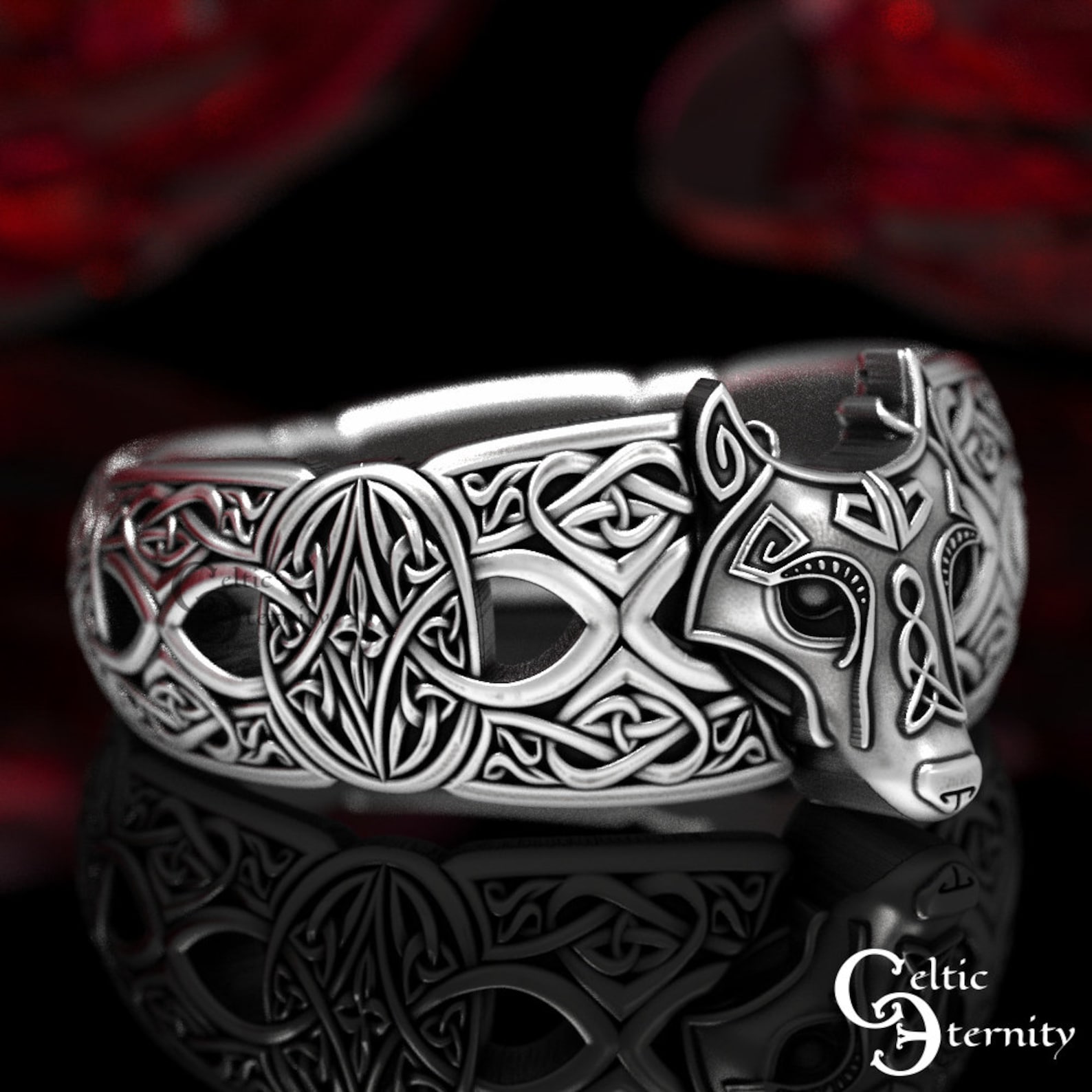 Celtic Wolf Ring, Sterling Wolf Ring, Wolf Ring, Wolf Wedding Ring ...