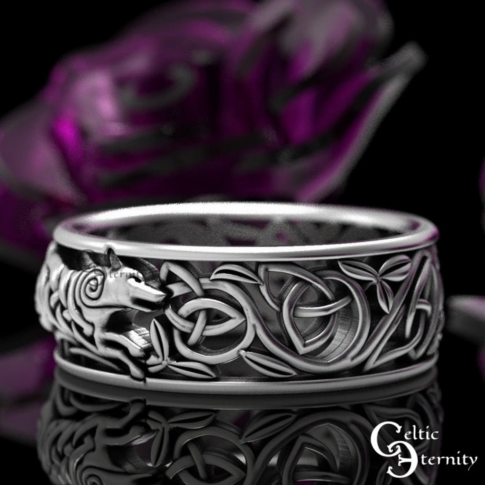 Sterling Celtic Wolf Ring Wolf Wedding Ring Wolf Wedding | Etsy