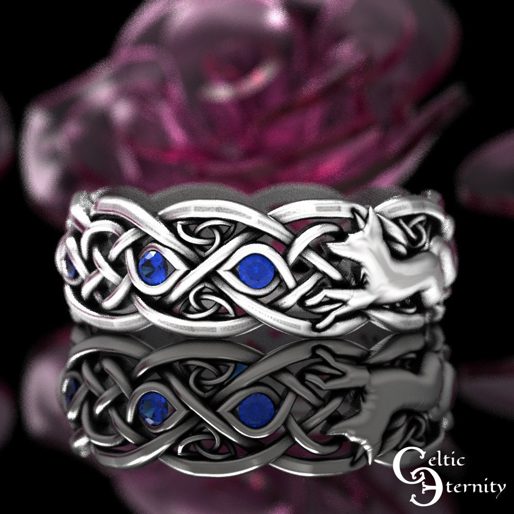 Womens Sterling Fox Ring, Sapphire Fox Wedding Ring, Fox Wedding Ring ...