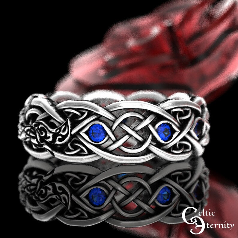 Sapphire Fox Wedding Band Sterling Silver Fox Wedding Band - Etsy