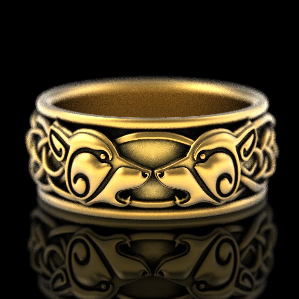 Celtic Wolf Ring, Gold Wedding Band, Wolf Ring, Viking Wolf Ring ...