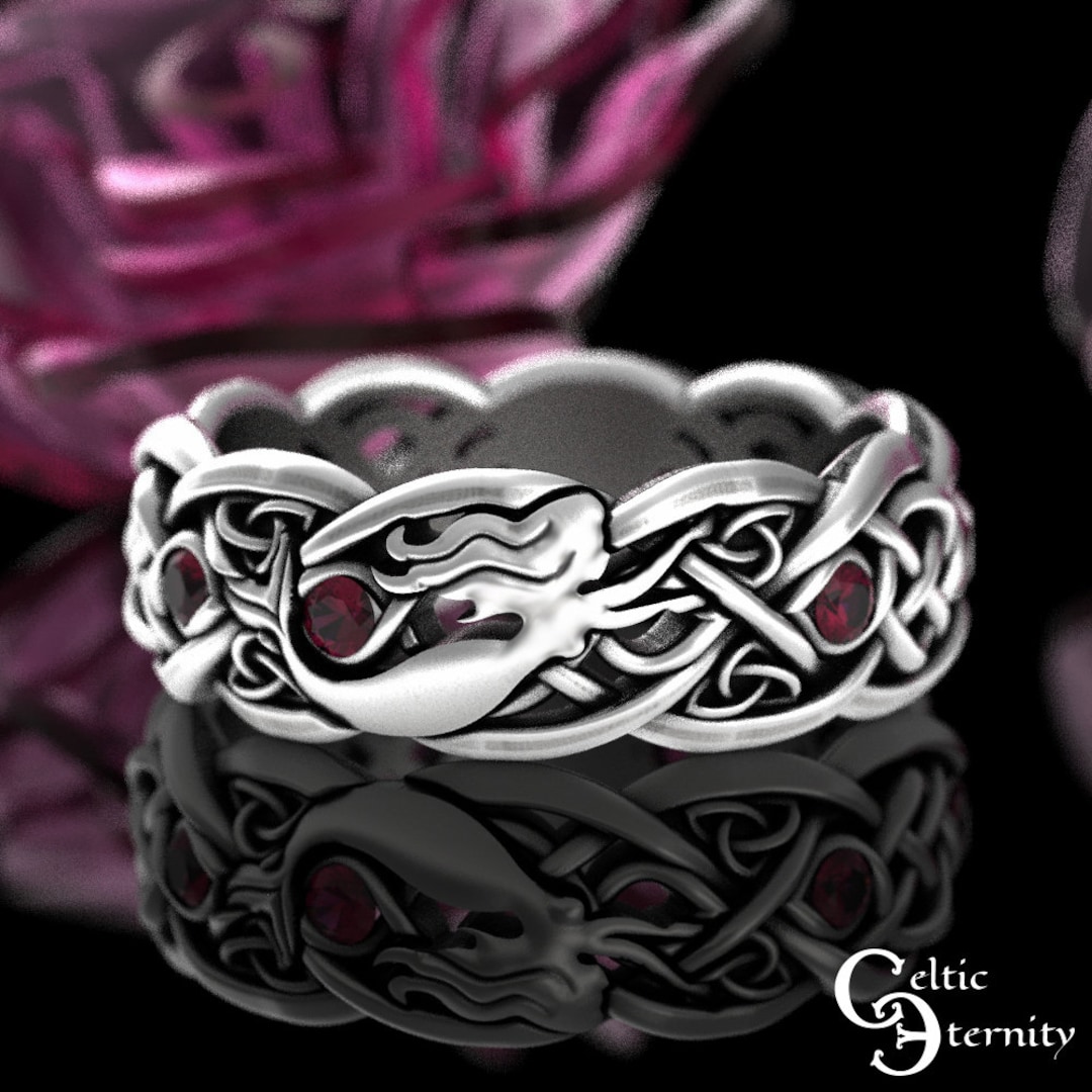 Ruby Irish Mermaid Ring, Sterling Mermaid Wedding Ring, Ruby Celtic ...