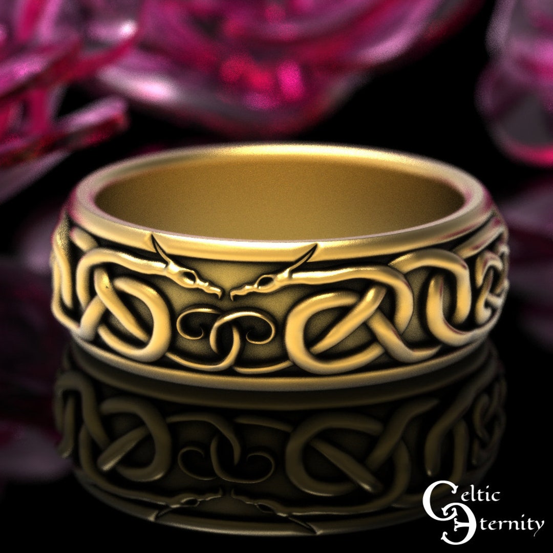 Gold Celtic Dragon Wedding Ring, Basilisk Ring, Viking Wedding Ring ...
