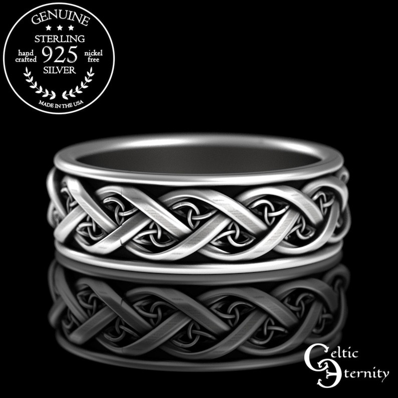 Mens Claddagh Knotwork Ring, Sterling Groom Irish Heart Hands Wedding ...