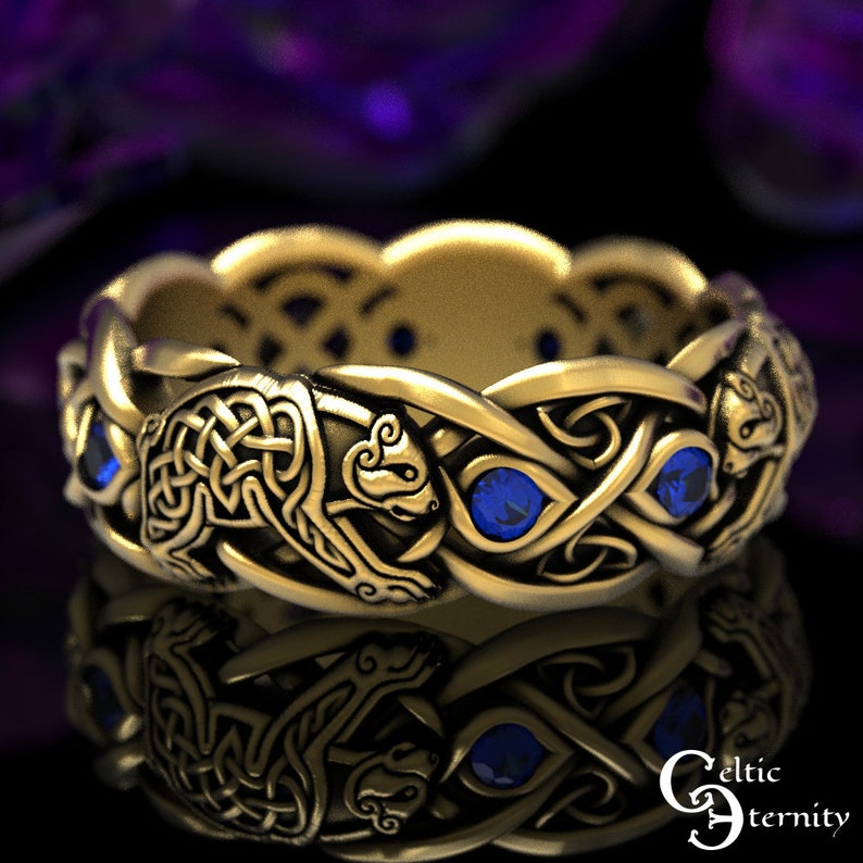 Sapphire Celtic Bear Ring Gold Bear Ring White Gold Bear - Etsy