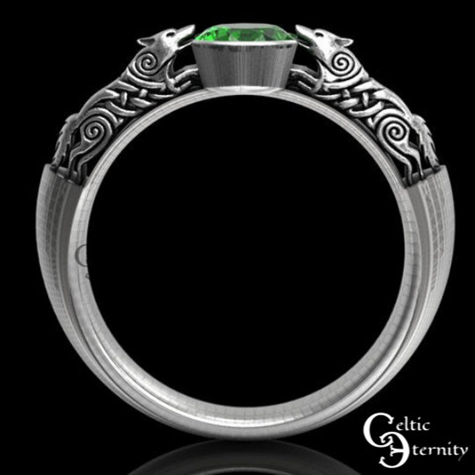 Celtic Wolf Ring With Emerald Solitaire Emerald Engagement - Etsy