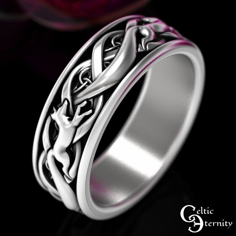Mens Sterling Fox Ring Celtic Fox Wedding Band Mens Celtic - Etsy