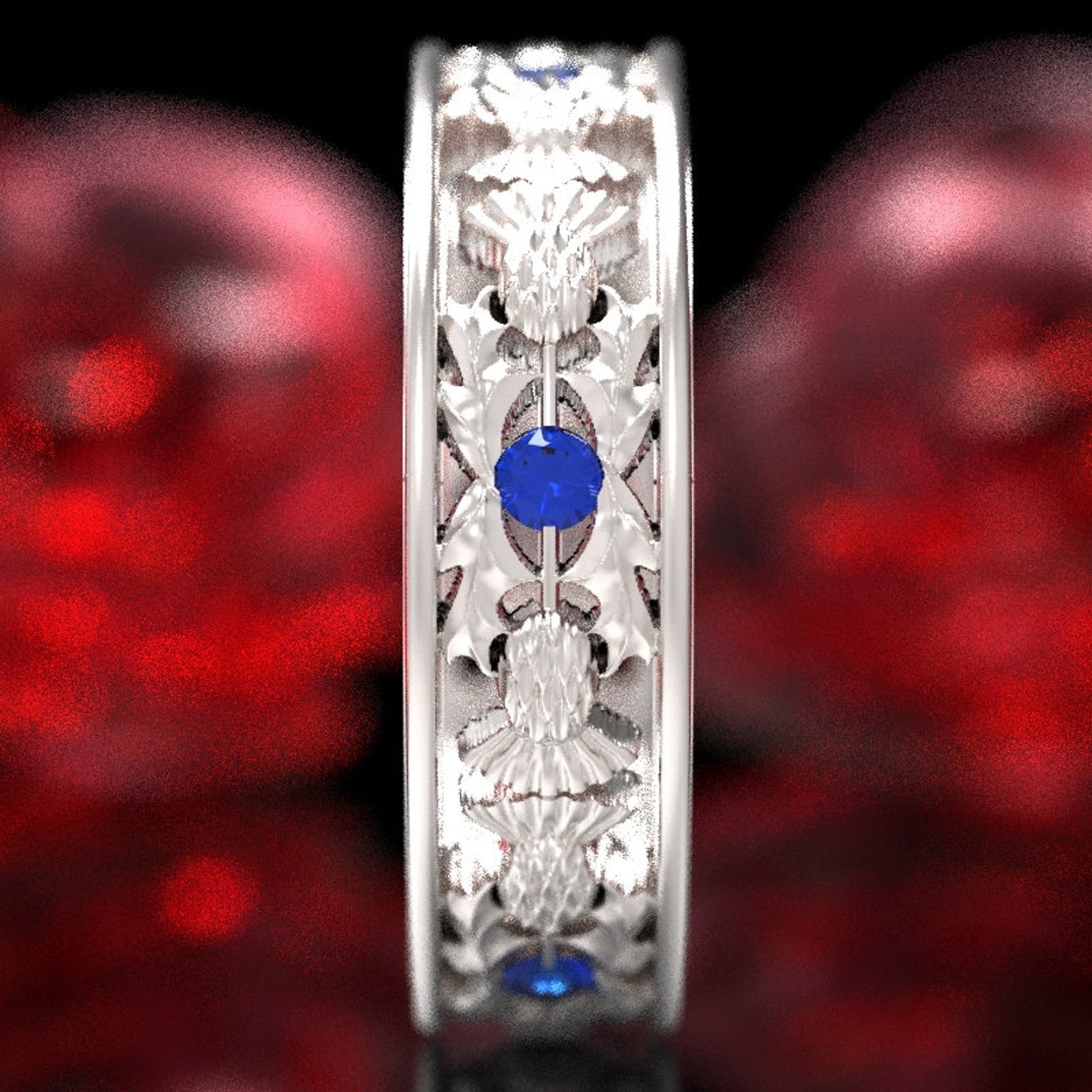 Platinum Thistle Ring With Sapphires Scottish Ring Unique - Etsy