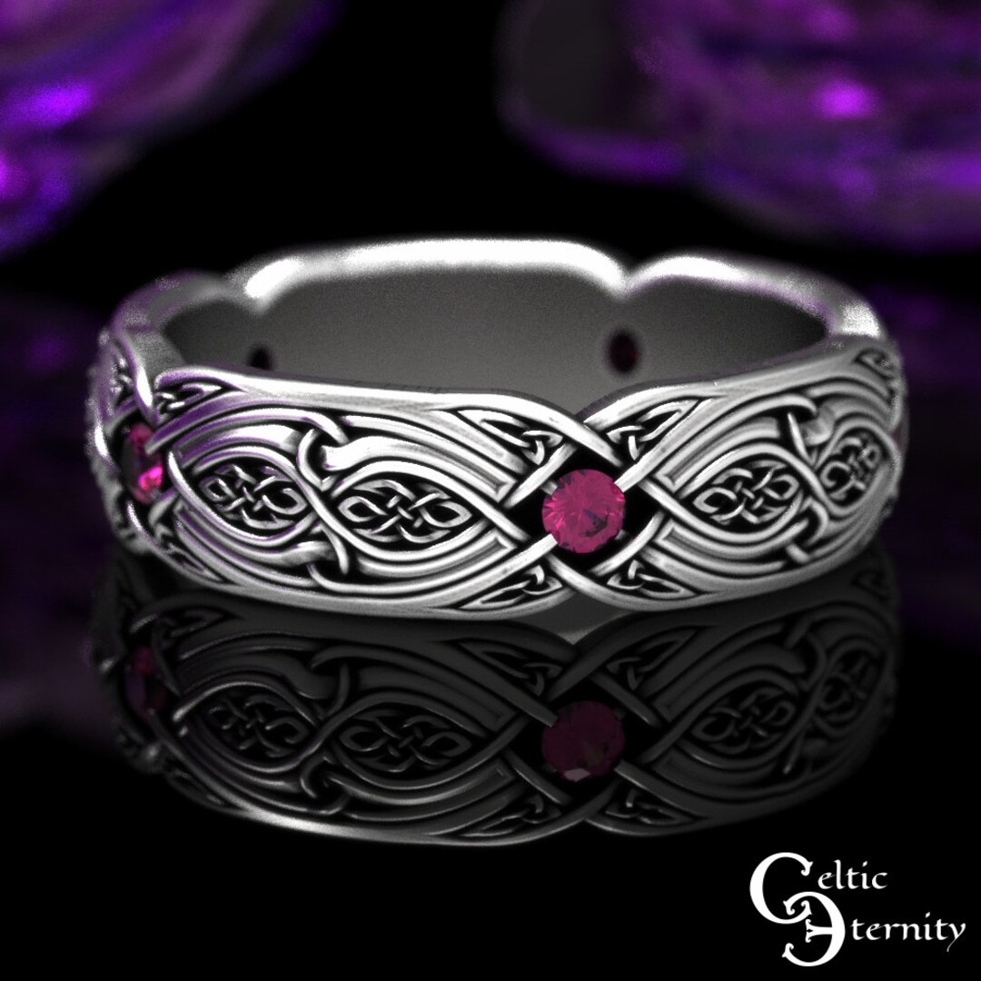 Celtic Infinity Wedding Band, Sterling Ruby Infinity Ring, Woven ...