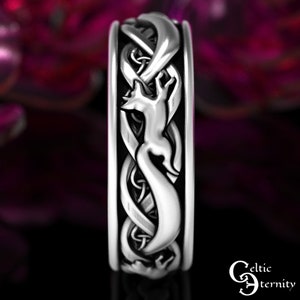 Mens Sterling Fox Ring, Celtic Fox Wedding Band, Mens Celtic Animal ...