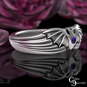 Sterling Bat Ring, Amethyst Halloween Ring, Vampire Wings Creature Ring ...