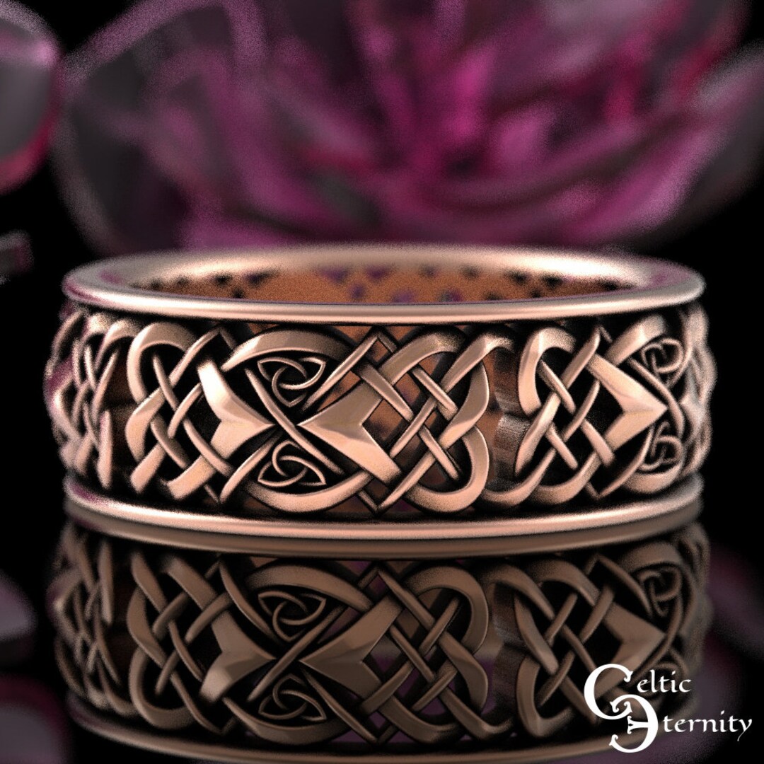10K Rose Gold Celtic Wedding Band Mens Rose Gold Irish Ring - Etsy