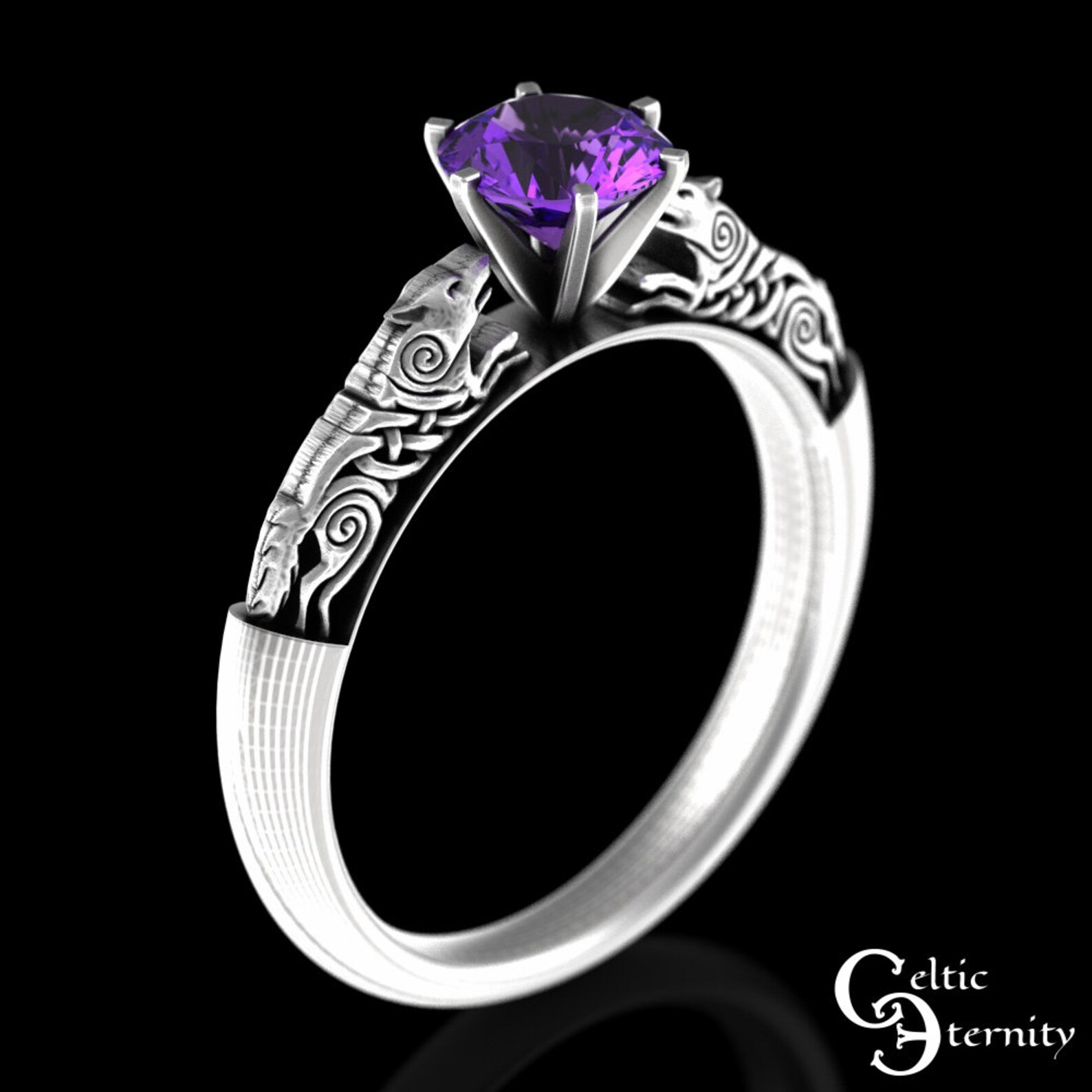 Celtic Wolf Engagement Ring Sterling Wolf Ring 1ct | Etsy