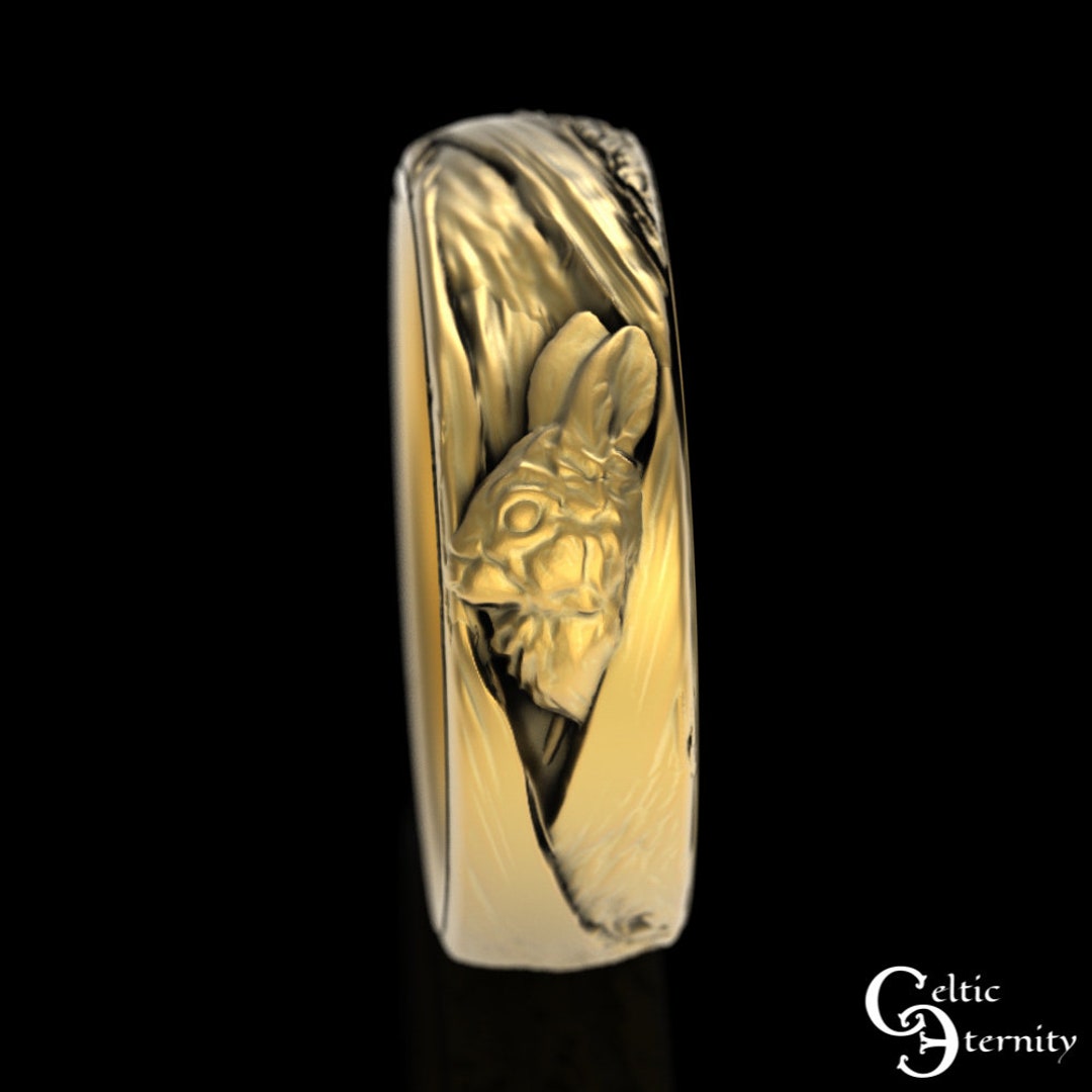 10K 14K Solid Gold Rabbit Ring, White Gold Bunny Wedding Ring, 10K Hare ...
