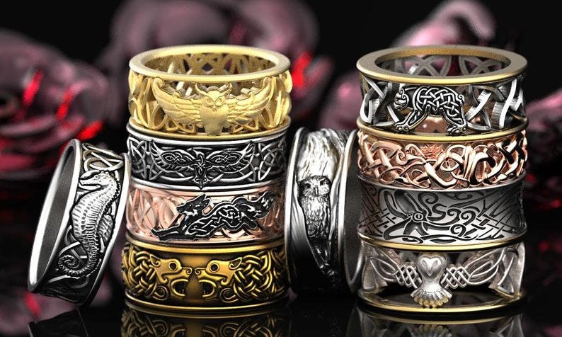 Sterling Silver Raven Ring Mens Celtic Wedding Band Norse - Etsy