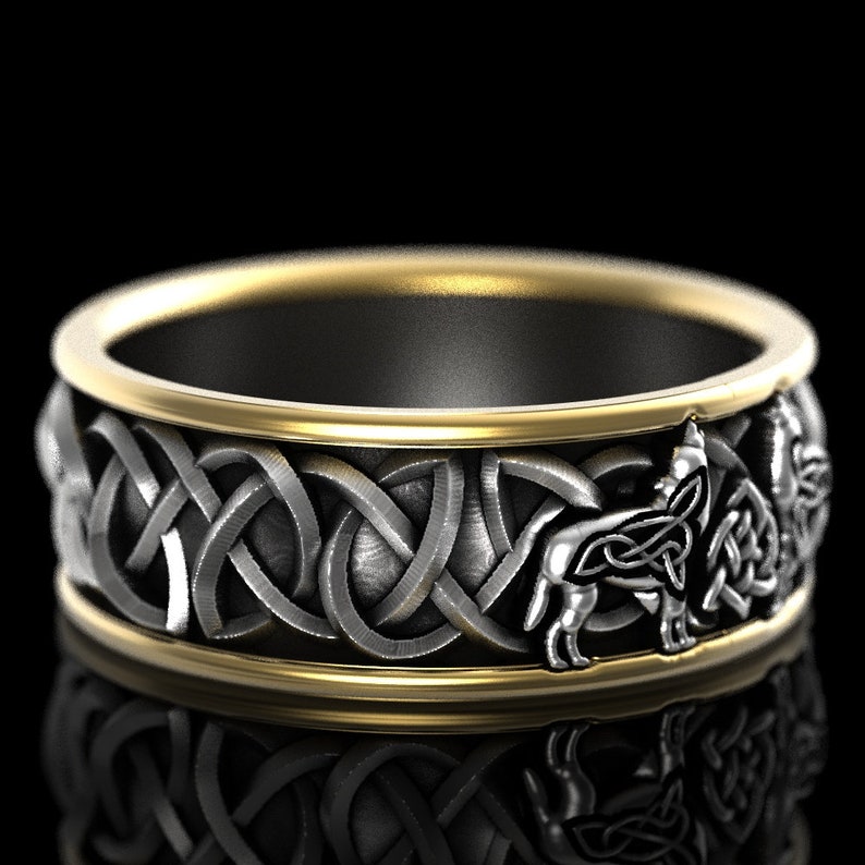 Celtic Wolf 2-tone Ring in Sterling Silver & 10K Gold Wolf - Etsy