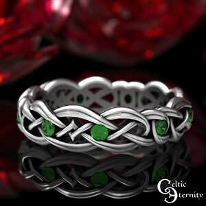 Matching Celtic Ring Set, Sterling Emerald Wedding Bands, Emerald ...