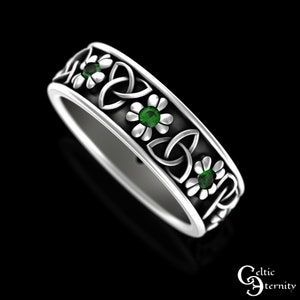 Mens Emerald Irish Four Leaf Clover Ring, Sterling Celtic Trinity ...