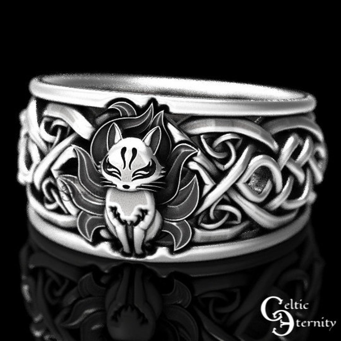 Kitsune Fox Celtic Ring Kitsune Ring Sterling Silver Fox - Etsy