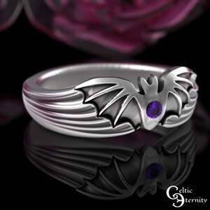 Sterling Bat Ring, Amethyst Halloween Ring, Vampire Wings Creature Ring ...