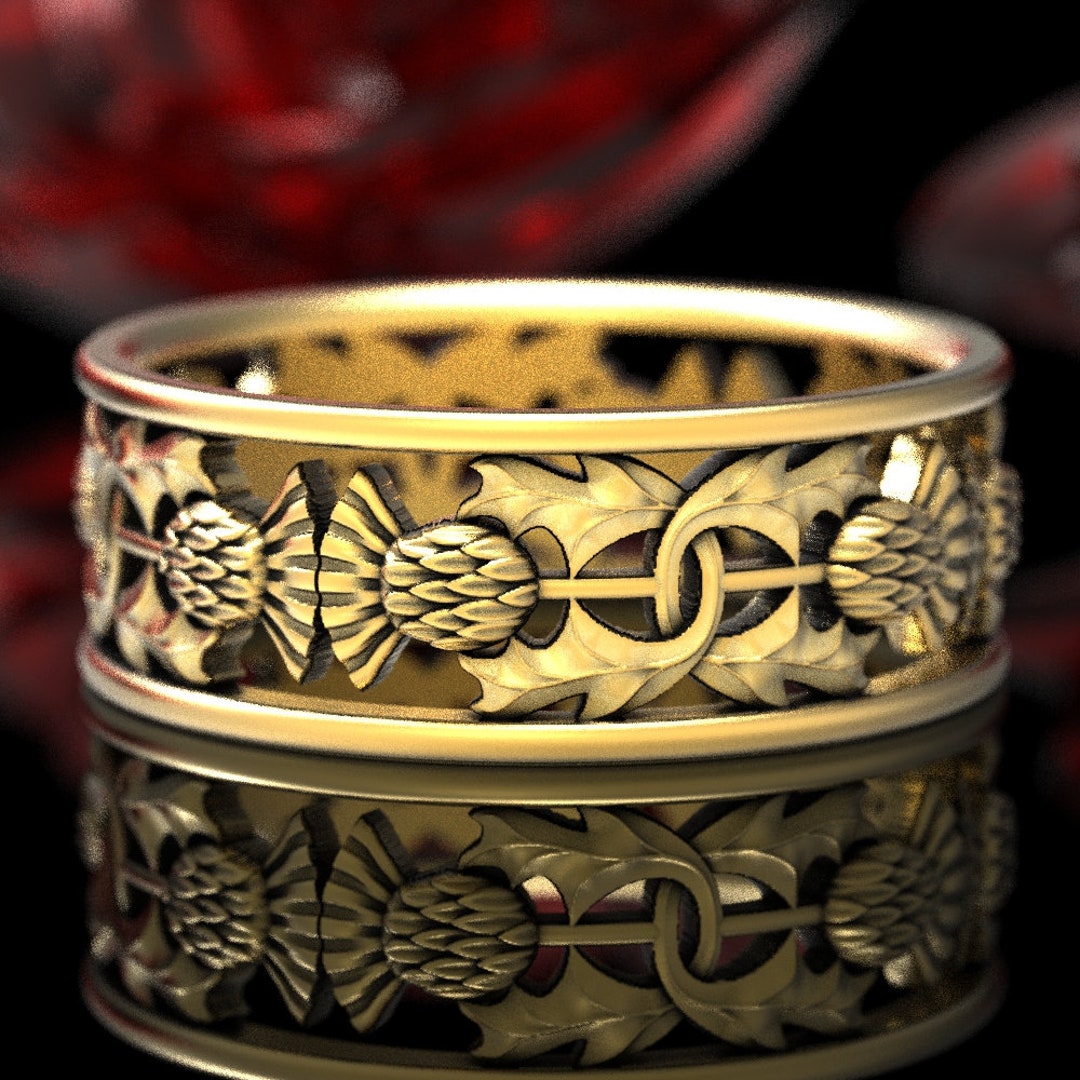 Gold Thistle Ring, Scottish Thistle Ring in Gold or Platinum, Scottish ...