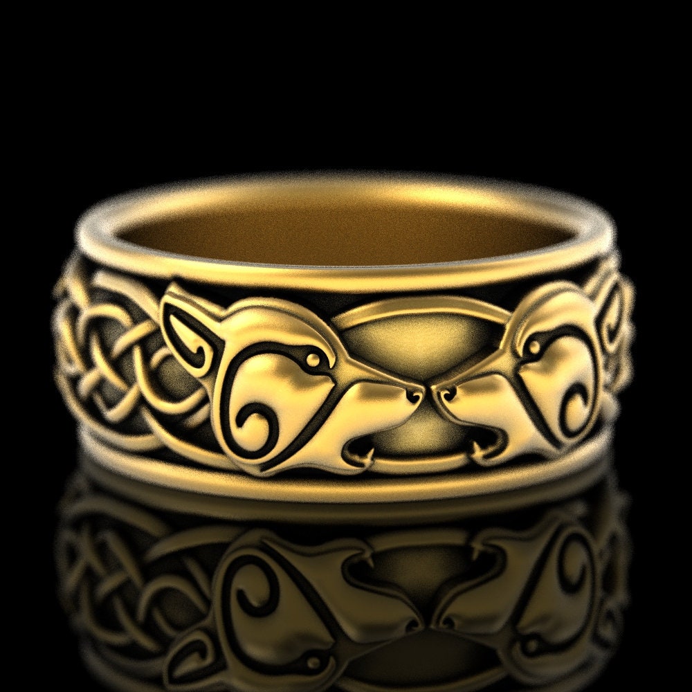Celtic Wolf Ring, Gold Wedding Band, Wolf Ring, Viking Wolf Ring ...