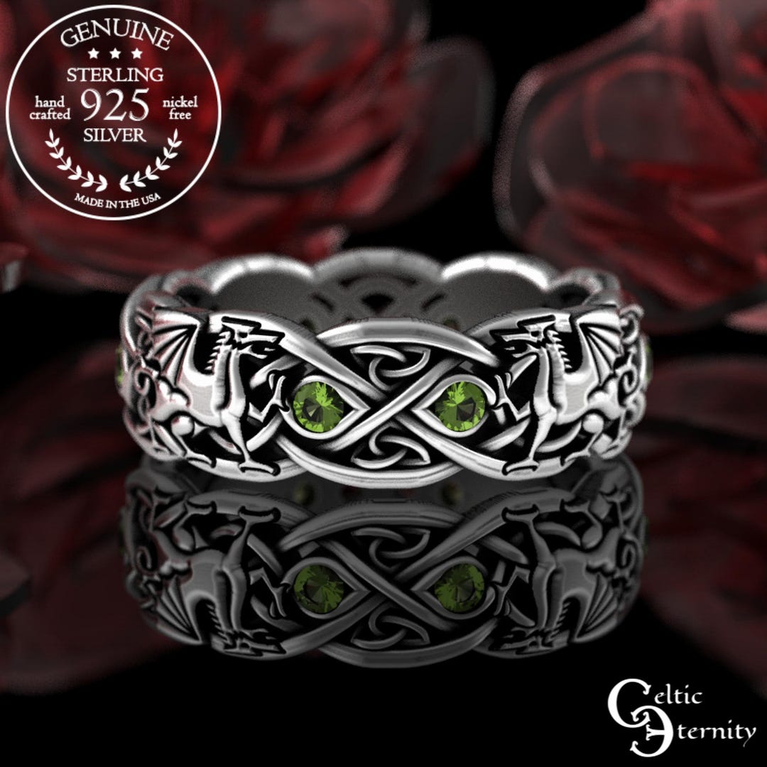 Peridot Welsh Dragons Ring, Sterling Irish Dragon Ring, Green Dragon ...