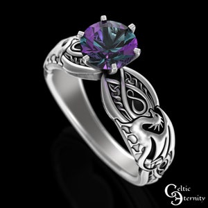 Alexandrite Dragons Solitaire Ring, Sterling Dragon Engagement Ring ...