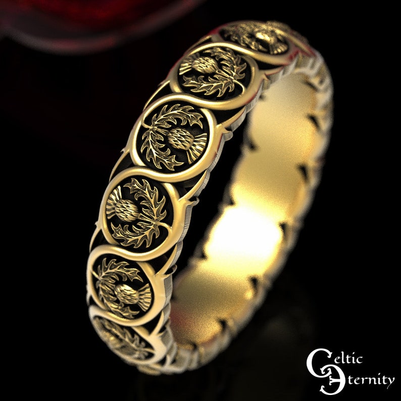 Gold Thistle Wedding Ring, Scottish Thistle Ring, Gold Nature Wedding ...
