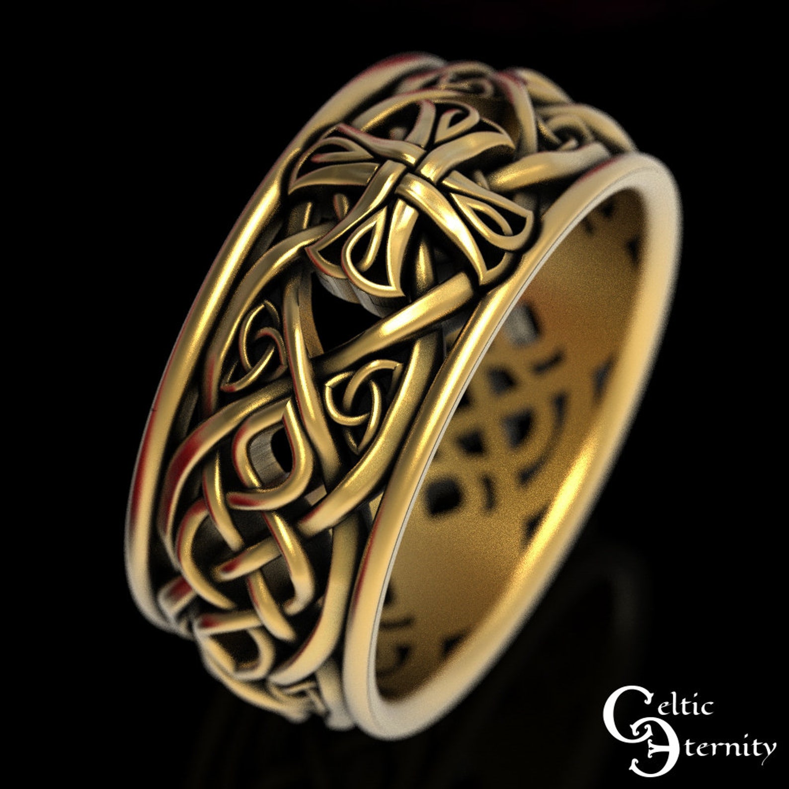 Gold Celtic Cross Ring, Mens 14K Cross Ring, 10K Cross Wedding Ring ...