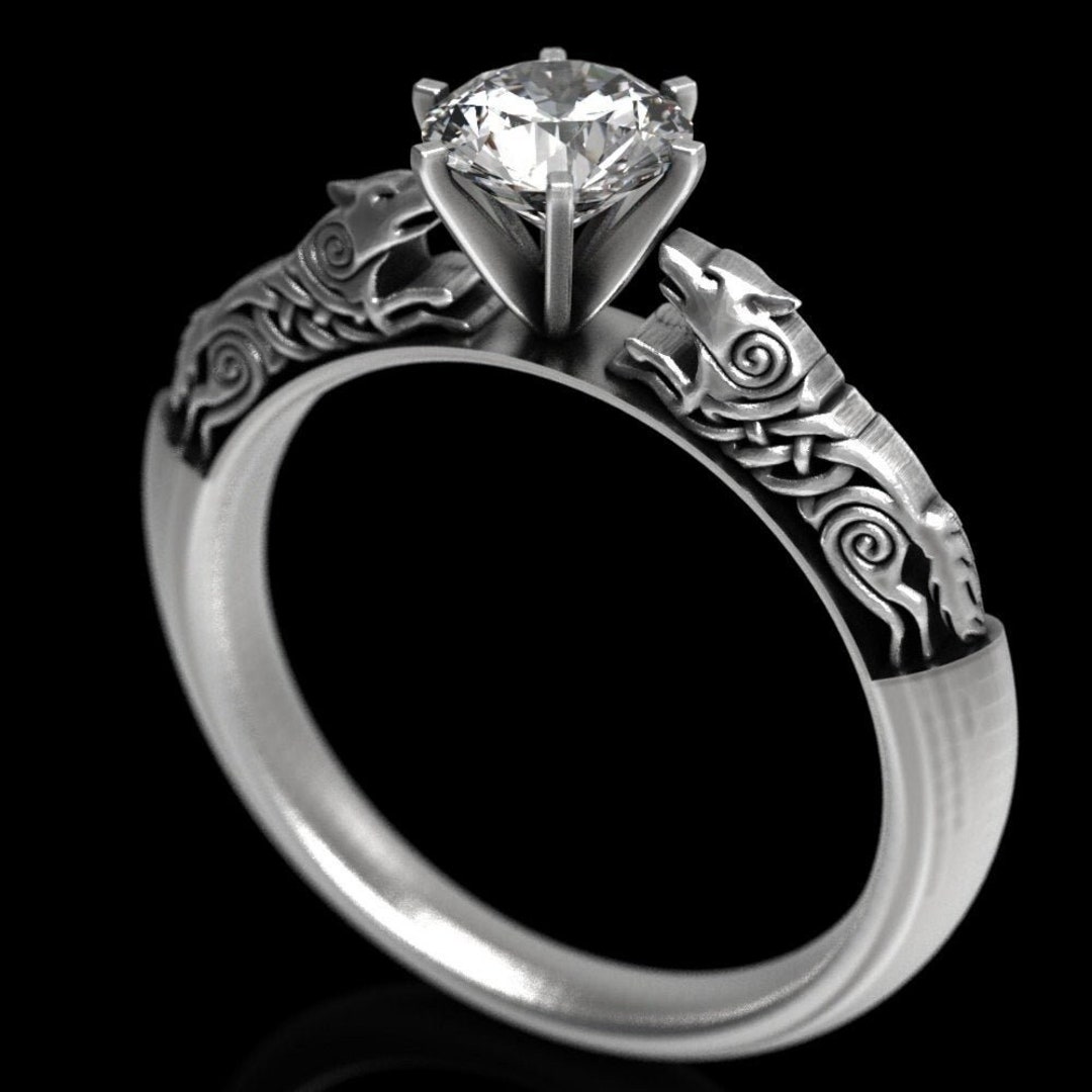 Platinum Wolf Engagement Ring Diamond Wolf Wedding Ring - Etsy