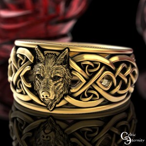 Mens Gold Viking Wolf Ring, 10K Gold Wolf Celtic Signet Ring, 14K White ...
