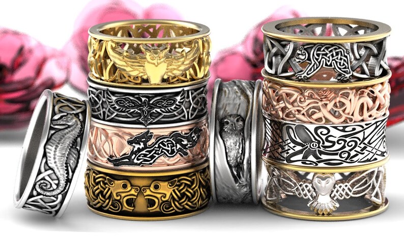 Welsh Dragon Ring Gold Dragon Ring Mens Wedding Band Celtic - Etsy