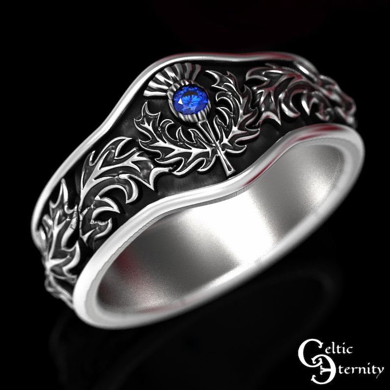 Sapphire Scottish Thistle Ring Sterling Silver Thistle Ring | Etsy