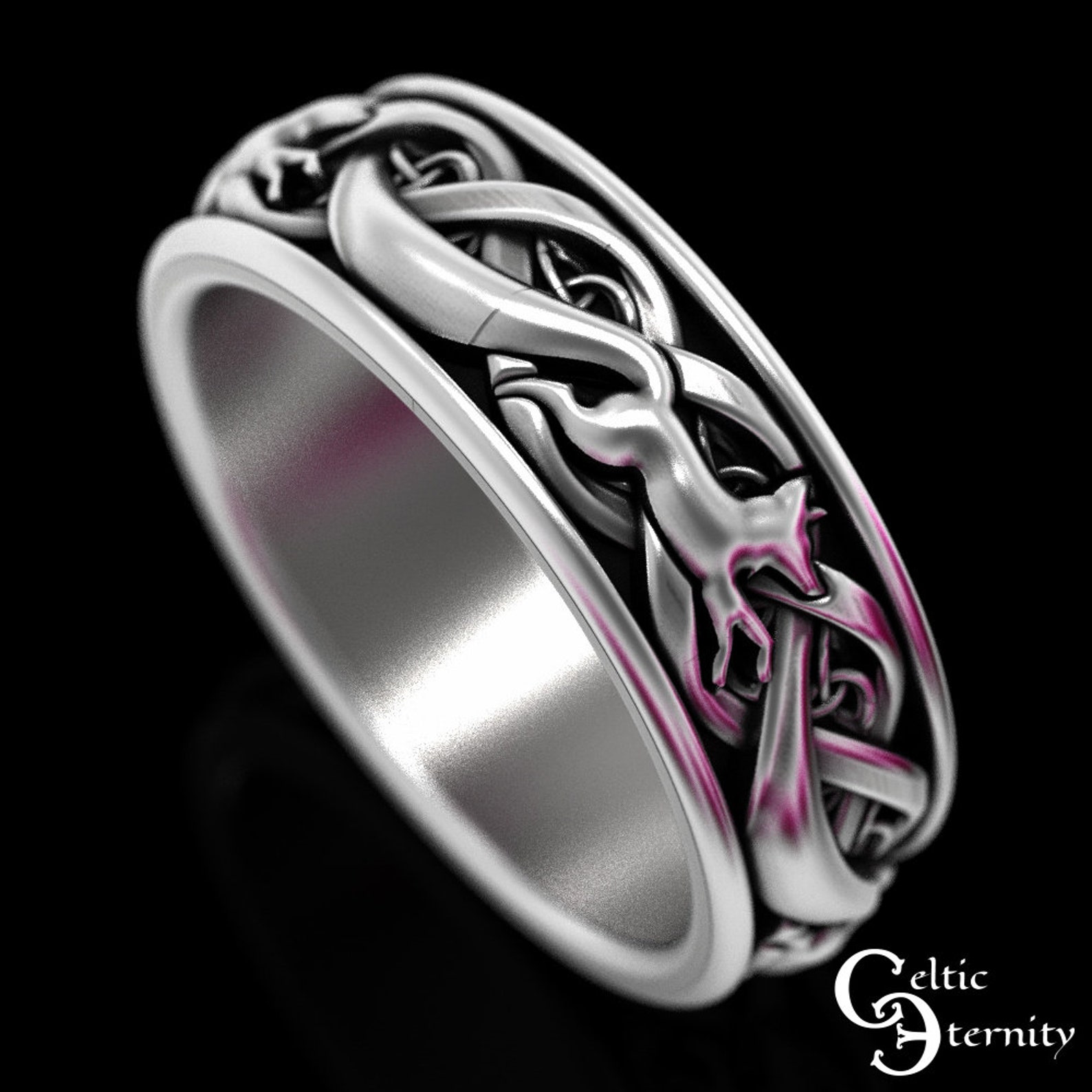 Mens Sterling Fox Ring Celtic Fox Wedding Band Mens Celtic - Etsy